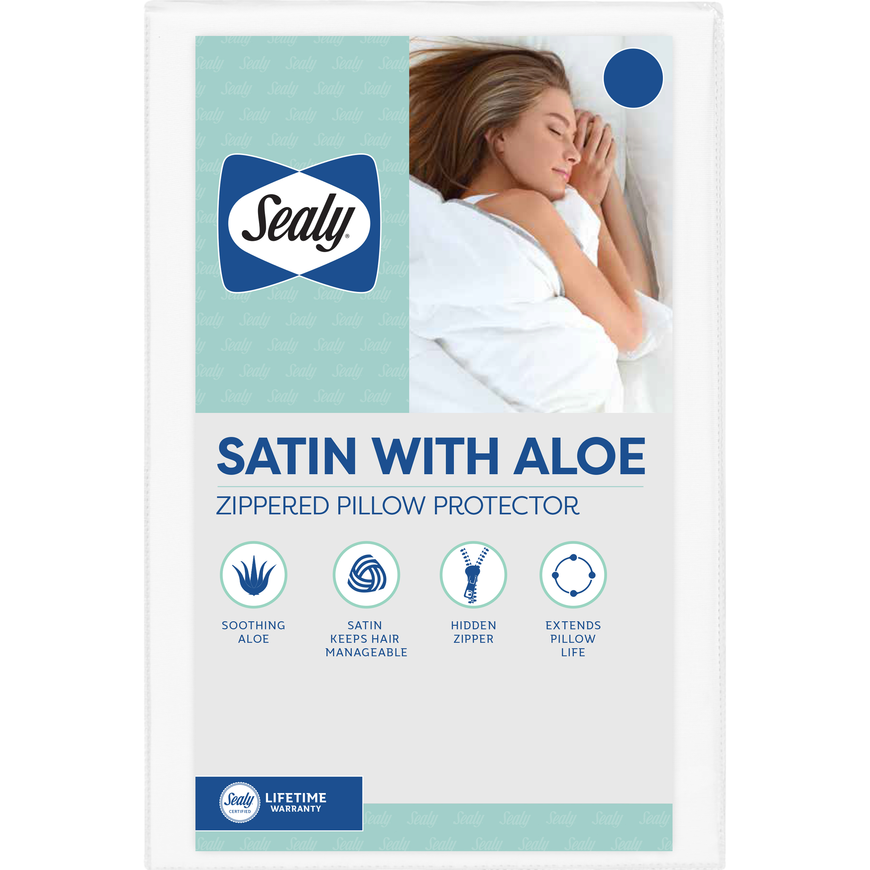 Sealy Satin Aloe Zippered Pillow Protector, King - Cooling & Comfort ...