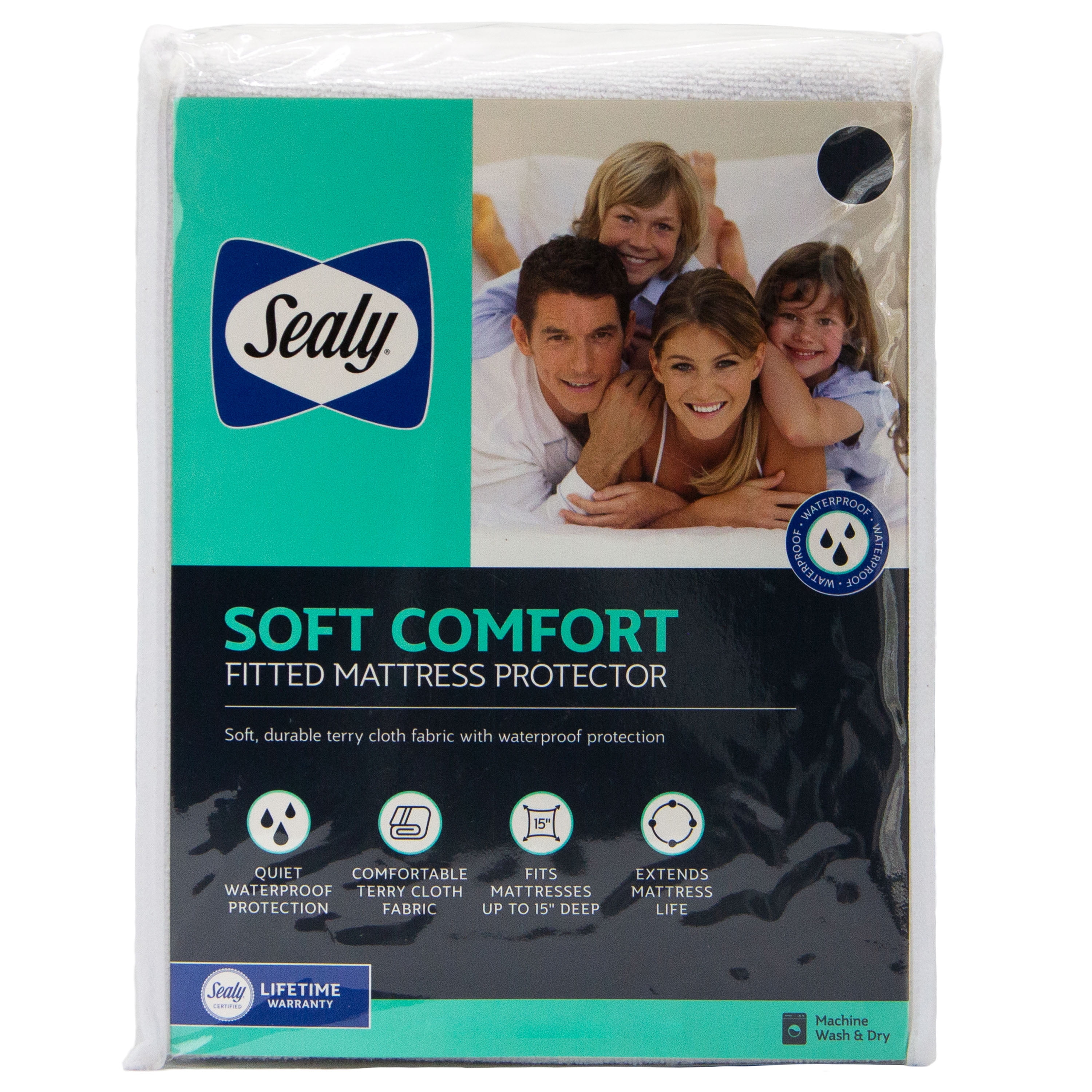 Sealy Soft Comfort Mattress Cover Protector, Queen, White- Waterproof ...