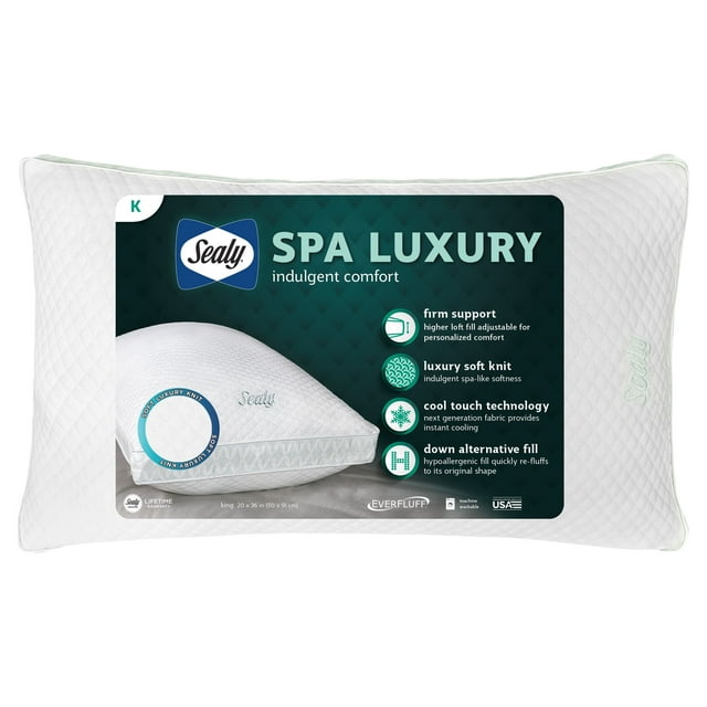 Sealy Spa Luxury Bed Pillow, King, White- Firm Support, Down ...