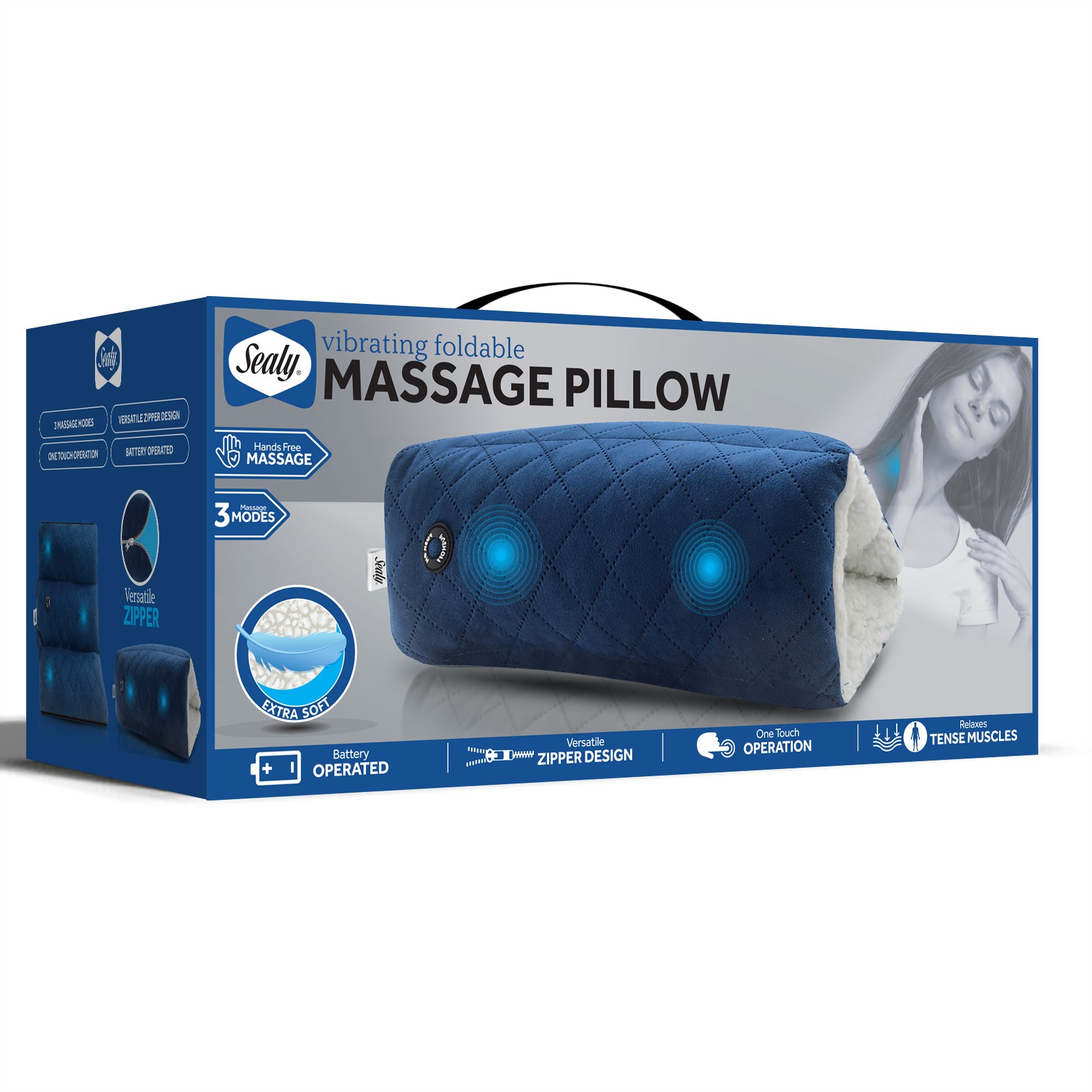 Sealy Vibrating Foldable Massage Pillow New For Adults Hands Free -For ...