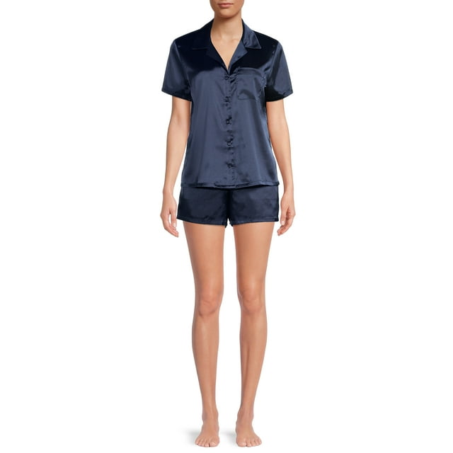 Sealy Women’s Satin Notch Collar Top and Shorts Sleepwear Set, 2-Piece ...