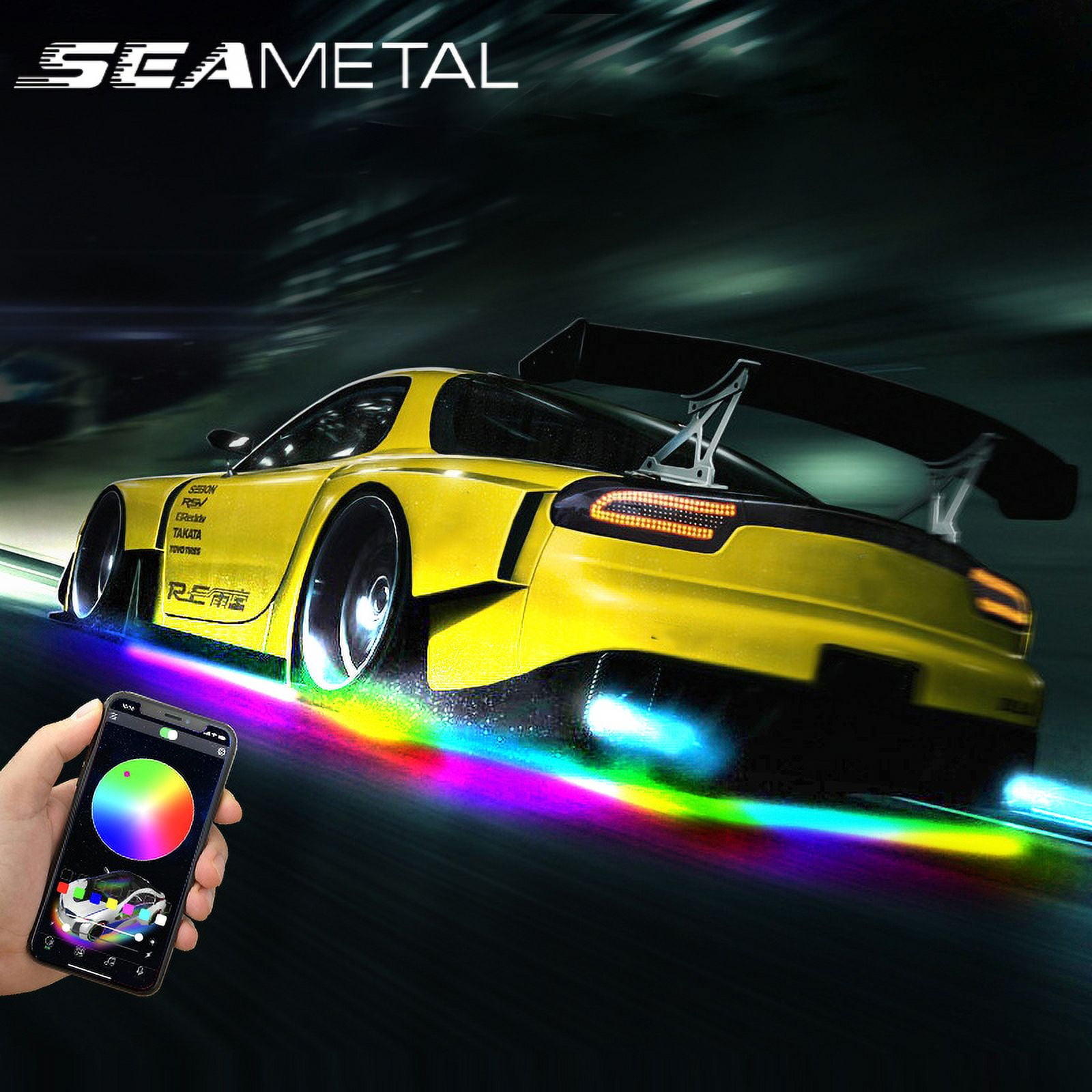 Seametal car chassis light color flow atmosphere light waterproof app ...