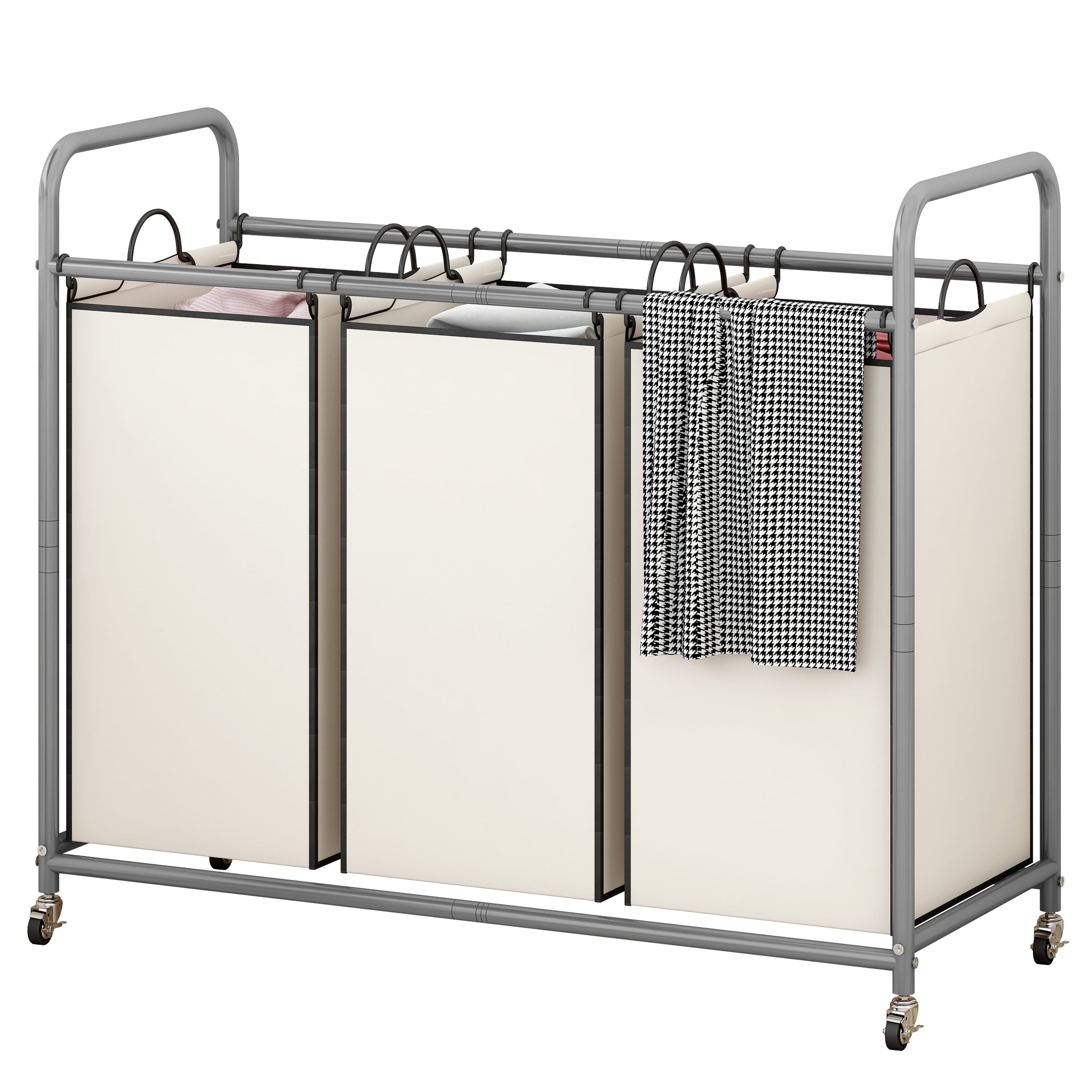 Seamika 3-Bag Laundry Sorter Cart with Wheels – Heavy Duty Rolling ...
