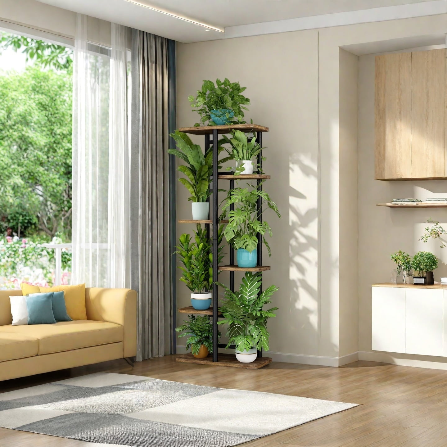Seamika Tall Indoor Metal Plant Stand - Corner Multi Tiered Iron Flower ...