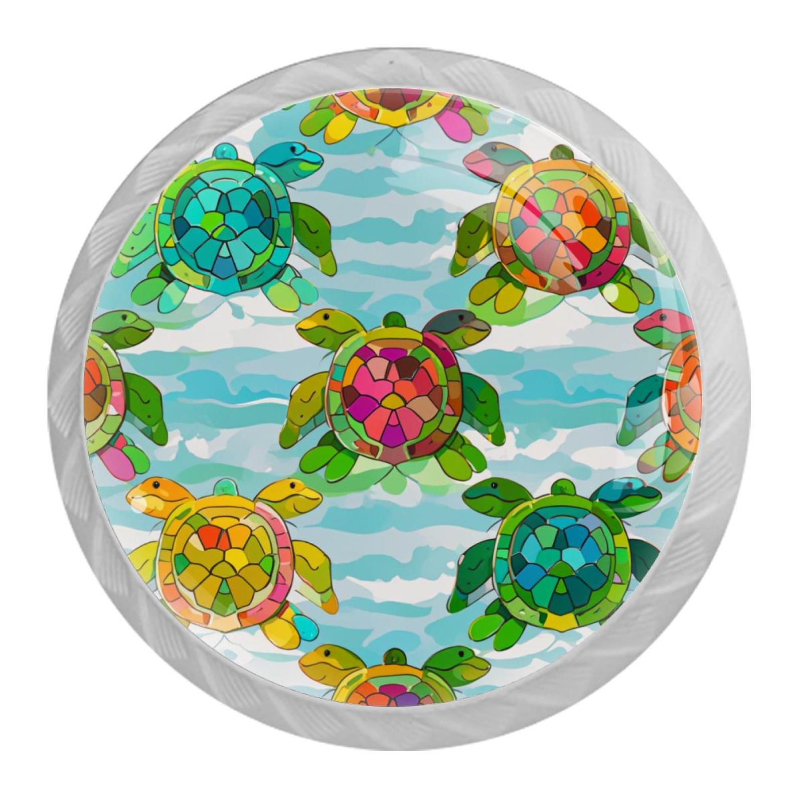 Seamless Abstract Colorful Sea Turtle Drawer Knobs, 4 Piece Set ...