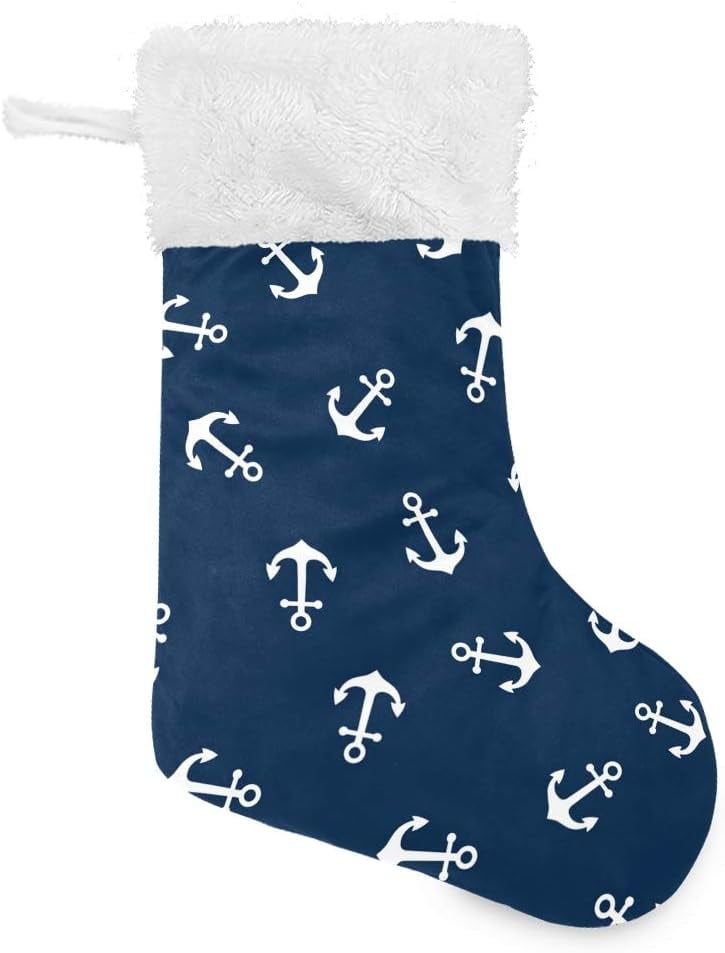 Seamless Anchors Blue Nautical Christmas Stocking 18inch Classic Velvet ...