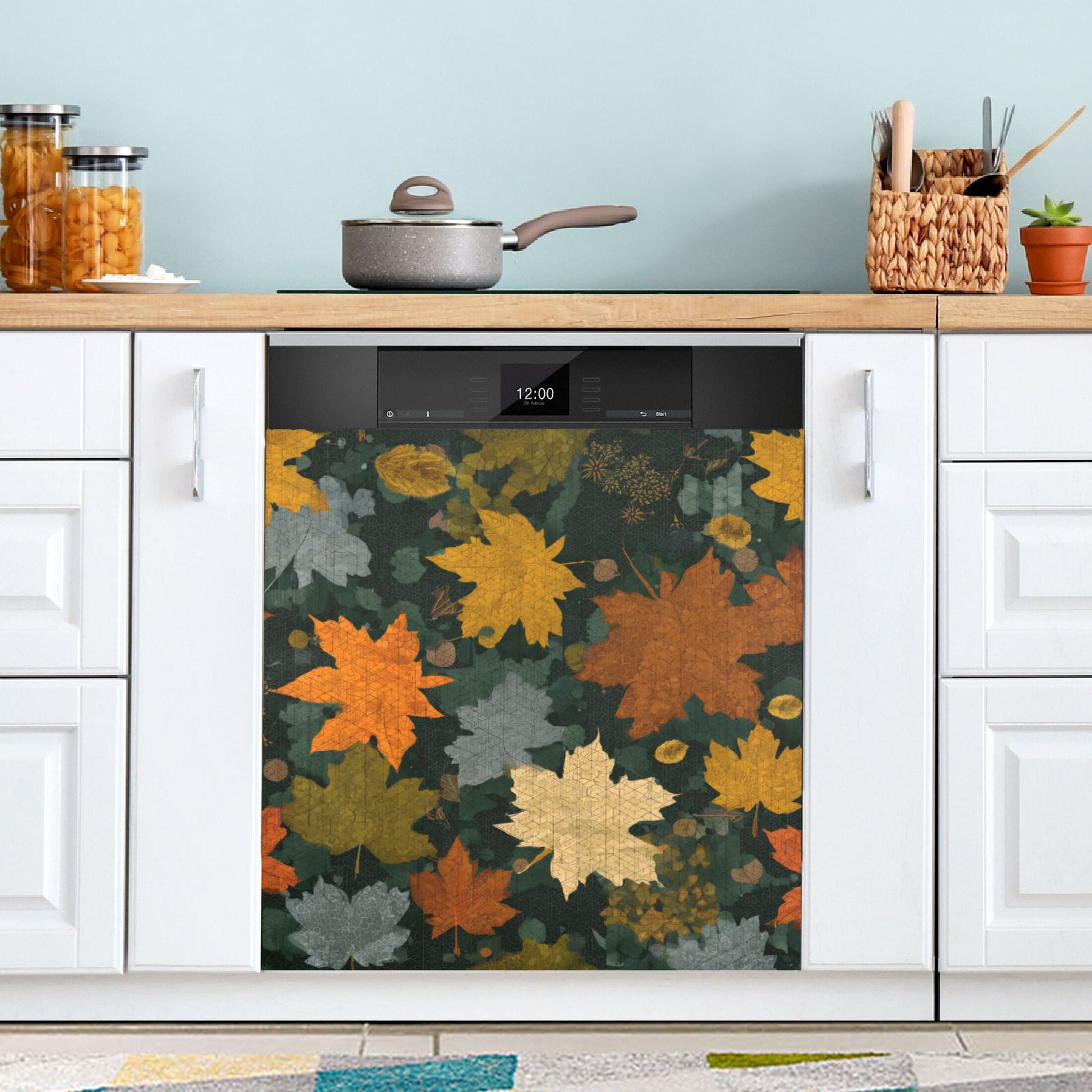 Seamless Autumn Falling Maple Leaves Dishwasher Magnet Refrigerator ...
