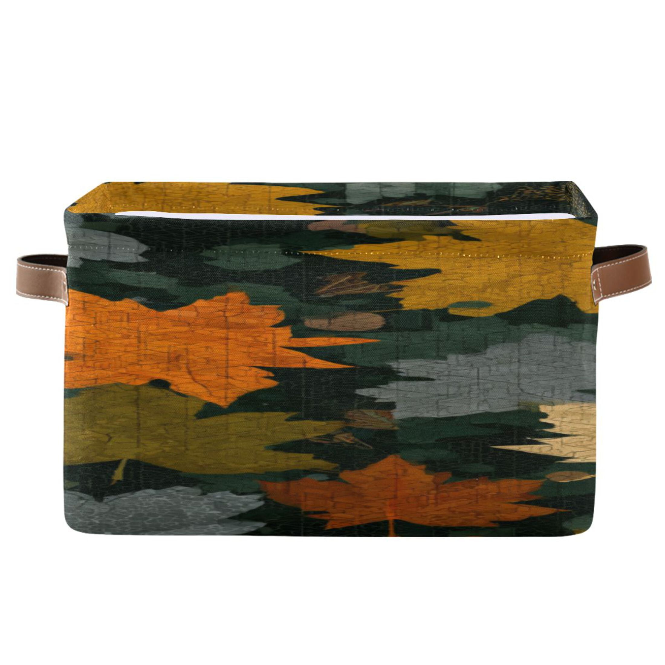 Seamless Autumn Falling Maple Leaves Square Storage Bins with Handles ...