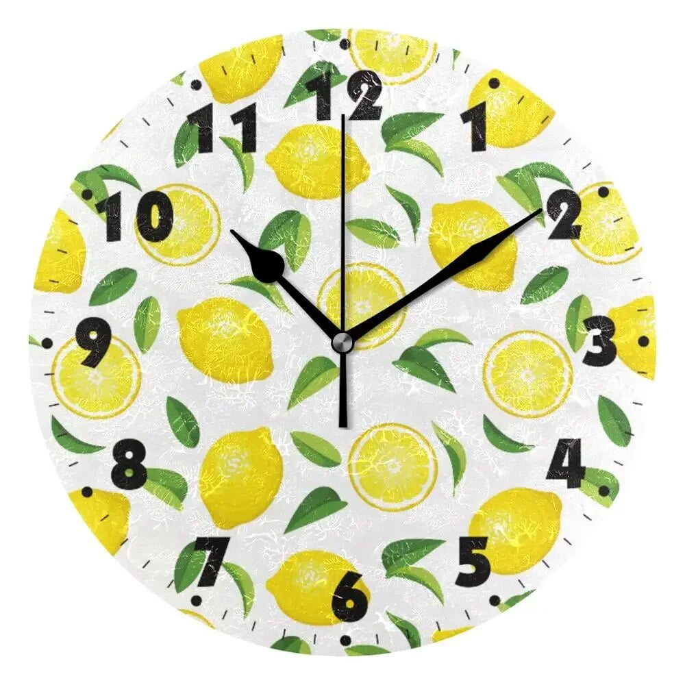 Seamless Background With Lemons Wall Clock Silent Non-Ticking Round ...