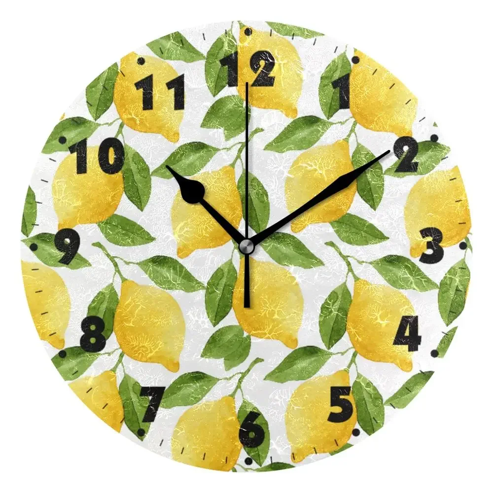 Seamless Background With Lemons Wall Clock Silent Non-Ticking Round ...