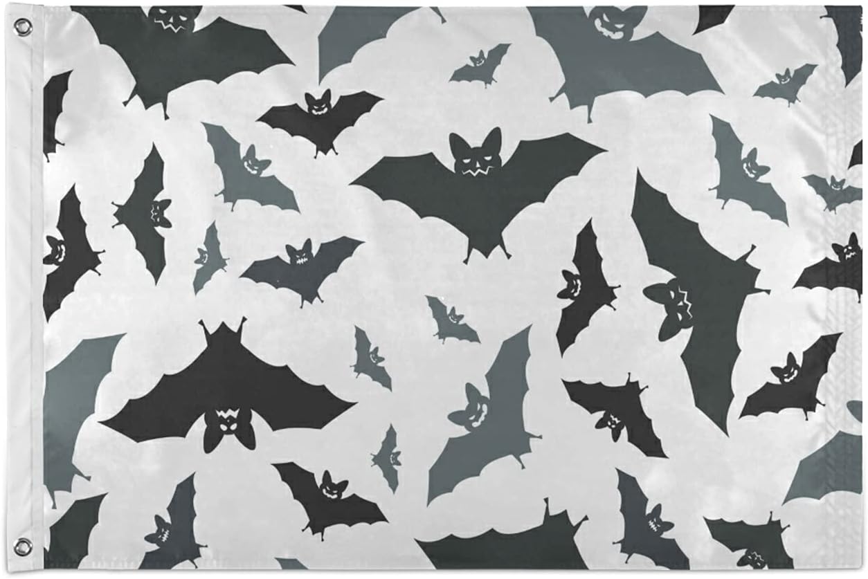 Seamless Black Grey Bats on White Garden House Flag, Polyester Flag ...