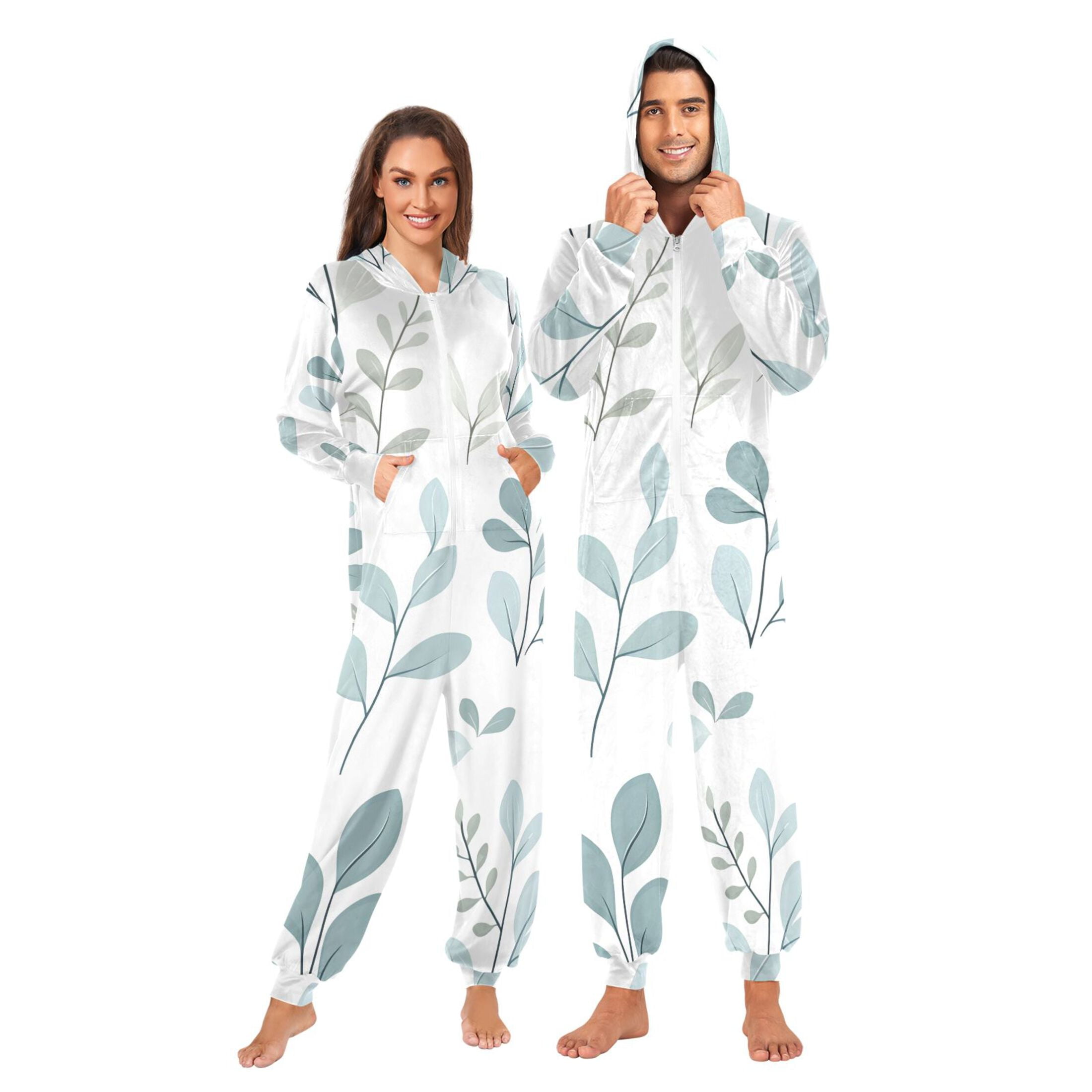 Seamless Branch Pattern Adult onesie Pajamas, Crystal Velvet Ultra Soft ...