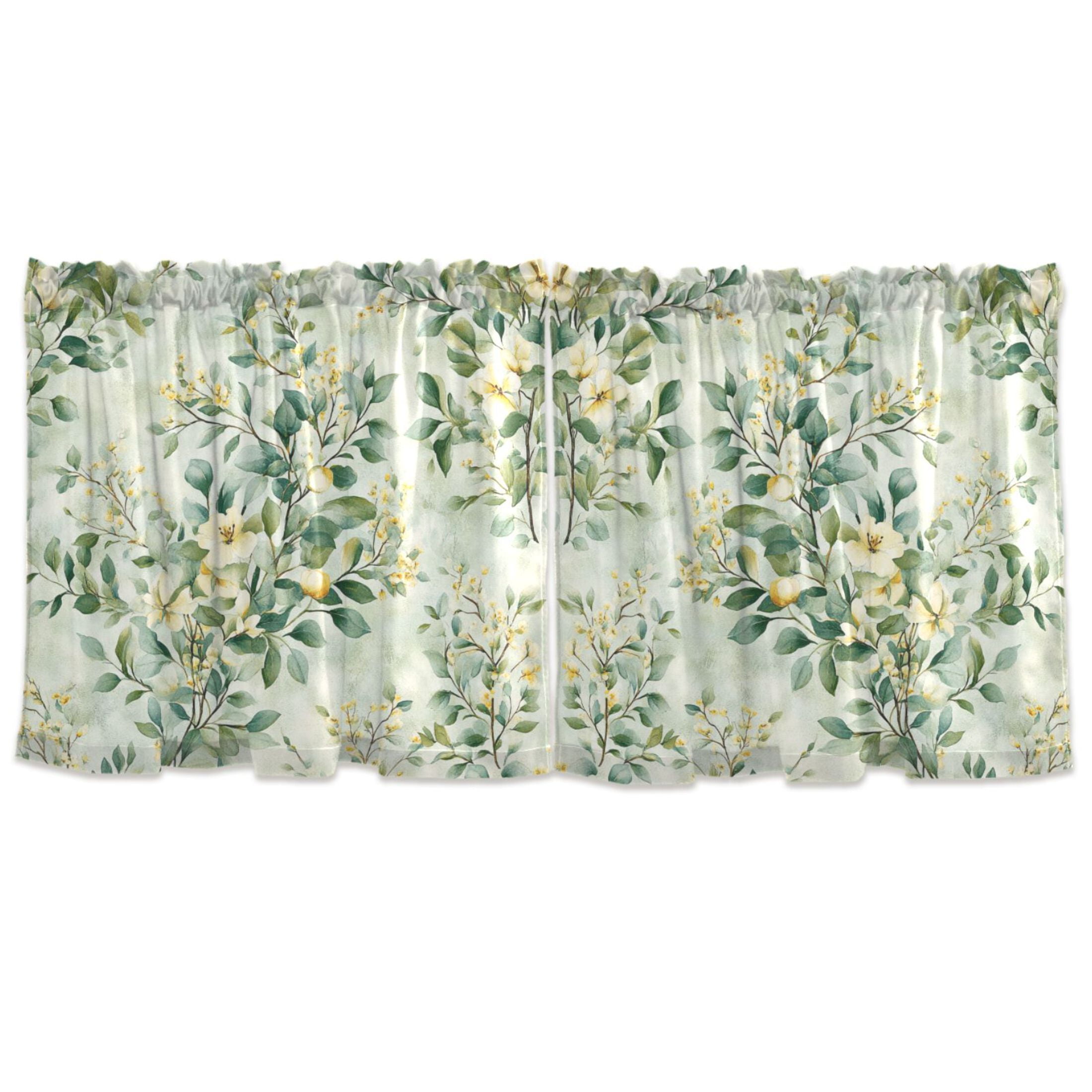 Seamless Branch Pattern Tier Curtains for Kitchen 57x36 Inch Semi Sheer ...