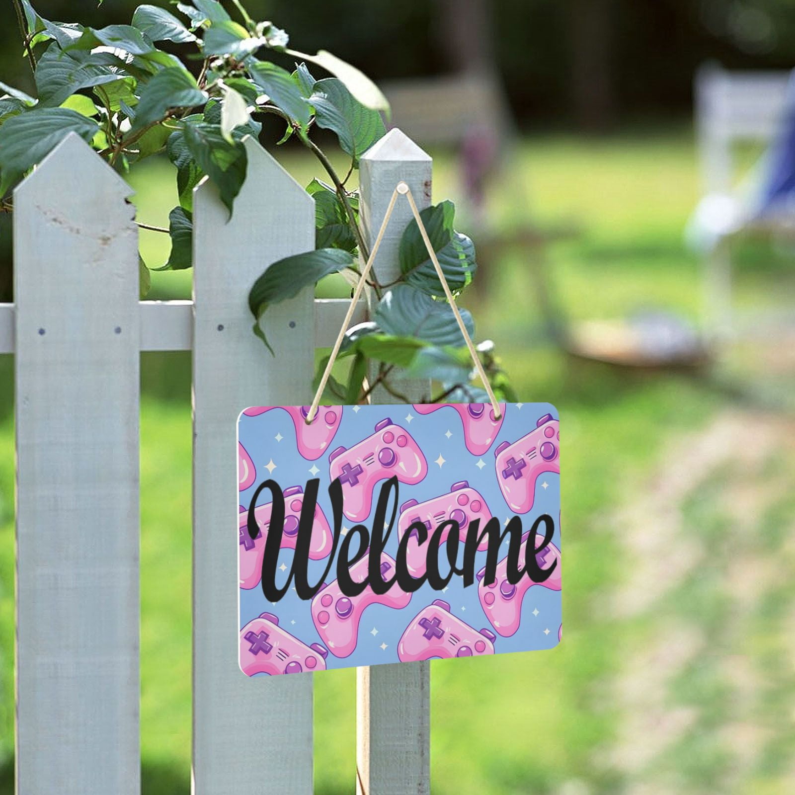 Seamless Bright Pattern with Pink Joysticks Welcome Sign for Front Door ...