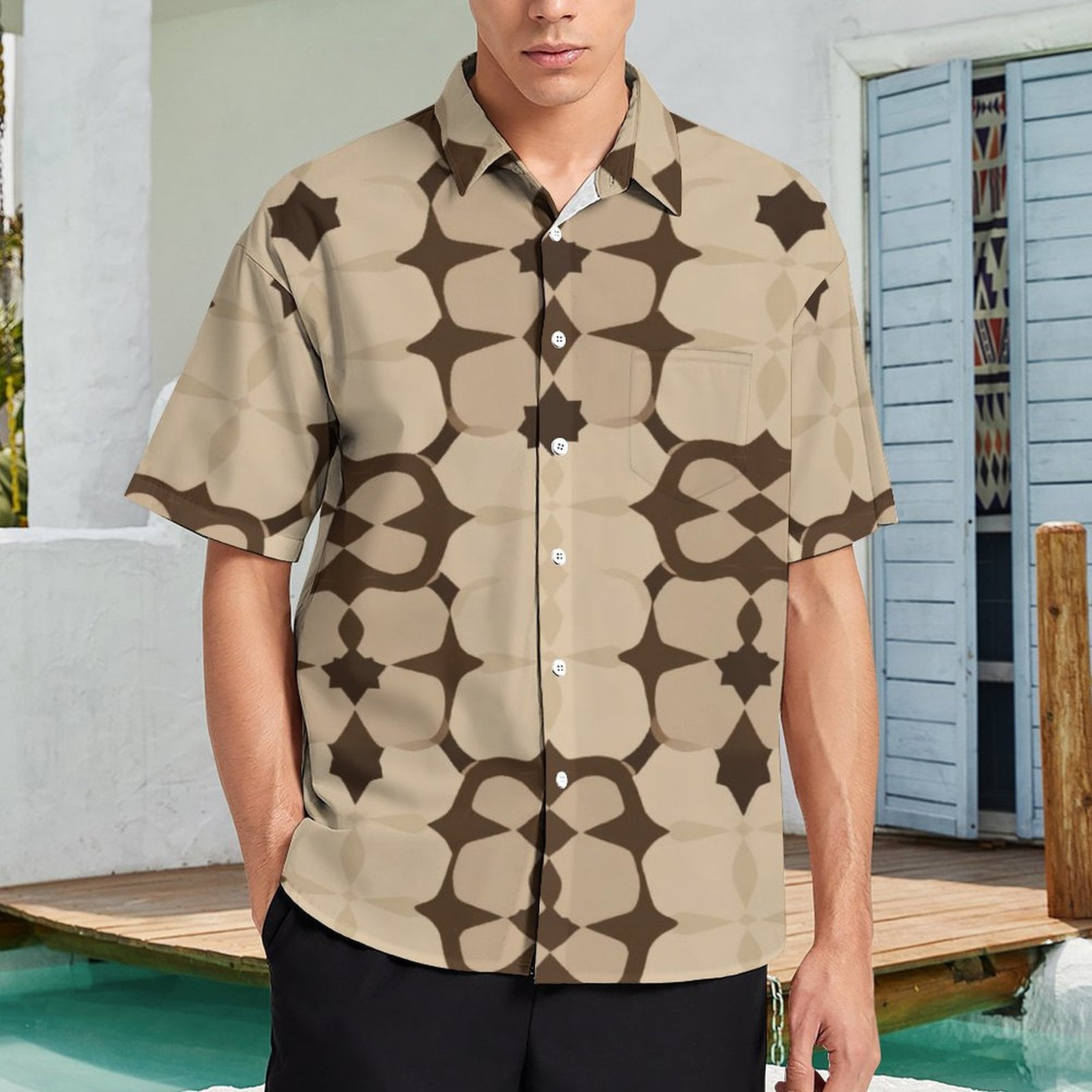 Seamless Brown Beige Geometric Pattern Design Shirt Casual Shirts Men ...