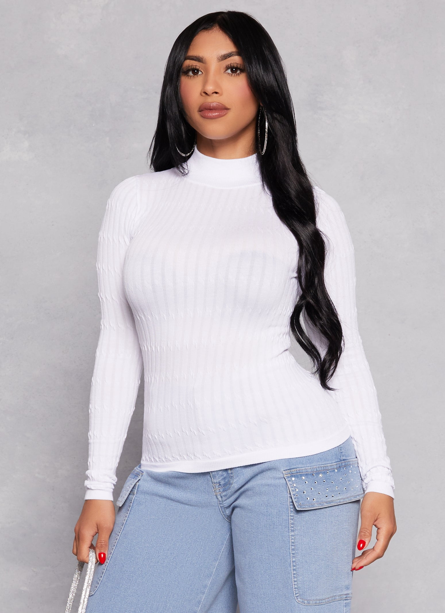 Seamless Cable Knit Mock Neck Top - Walmart.com
