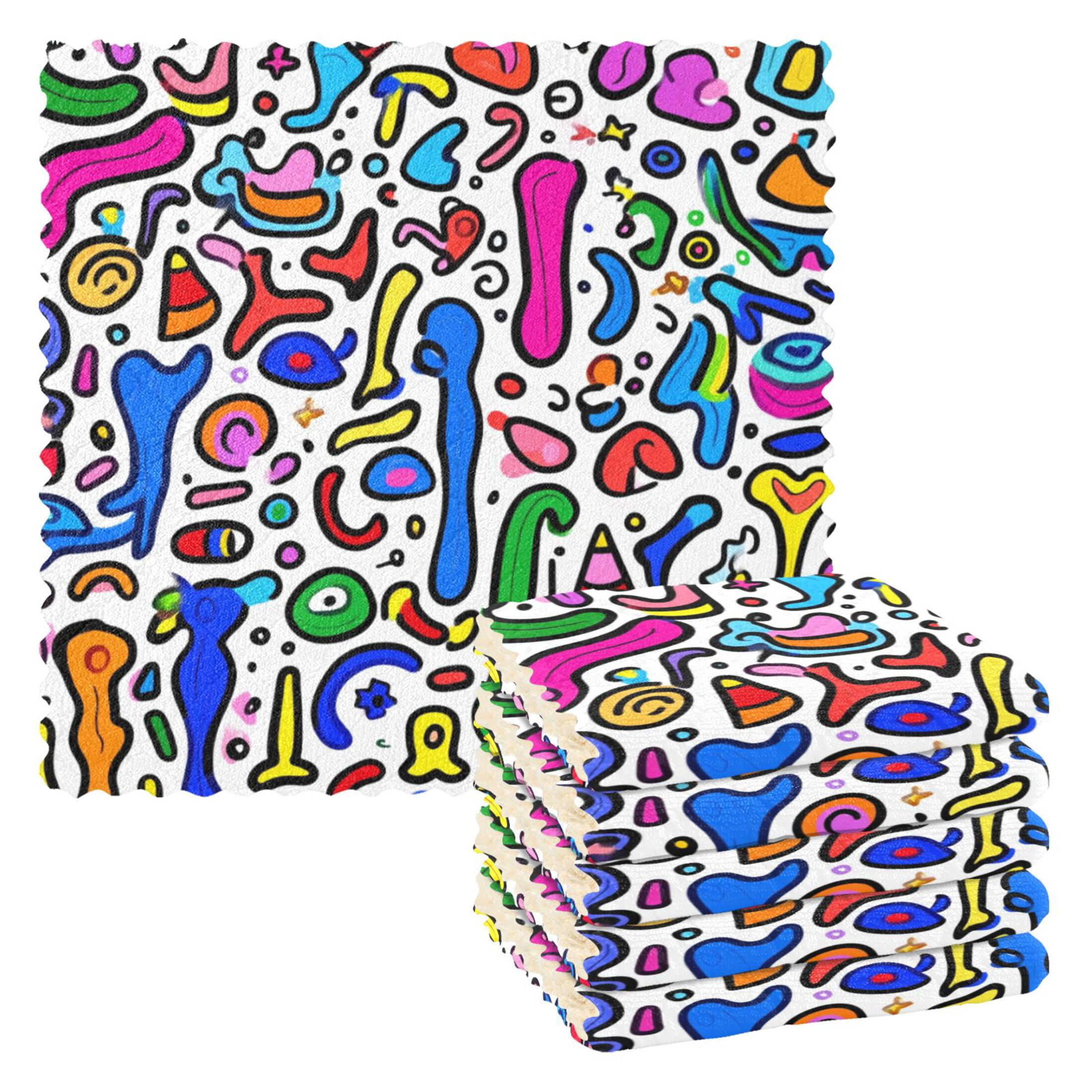 Seamless Cartoon Pattern 6 Pack Kitchen Cleaning Cloths 11'' x 11 ...