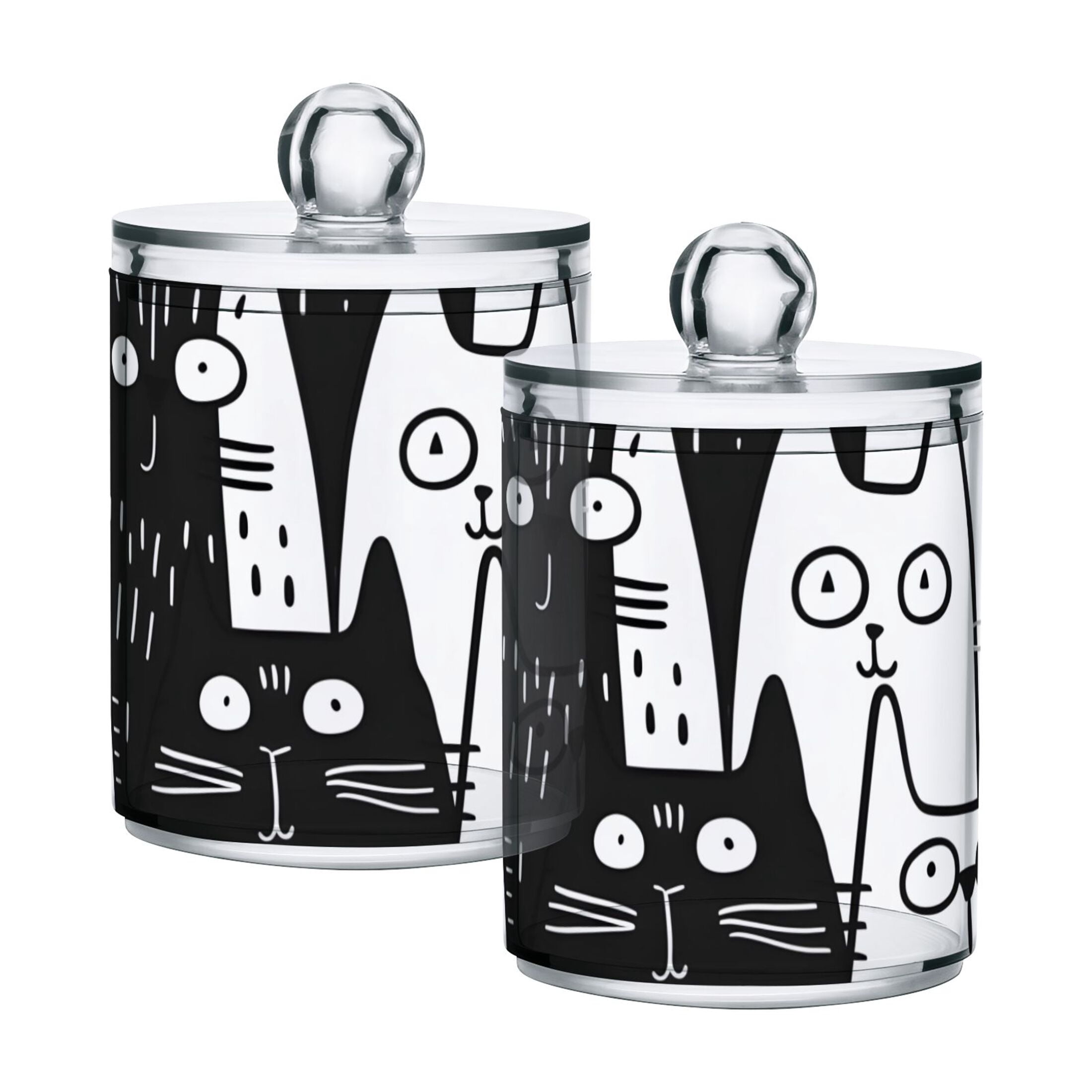 Seamless Cat Faces Doodle Translucent Plastic Cans Storage Canisters ...