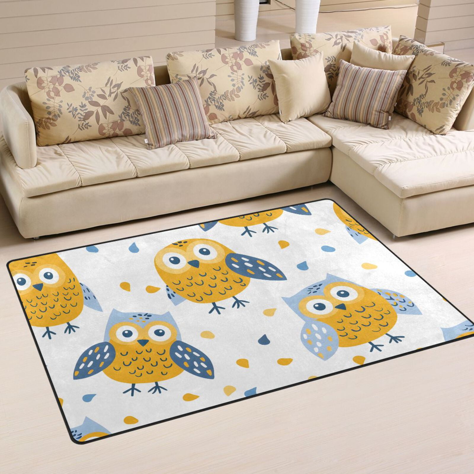 Seamless Childish Pattern with Cartoon Owl Area Rug Washable Floor ...