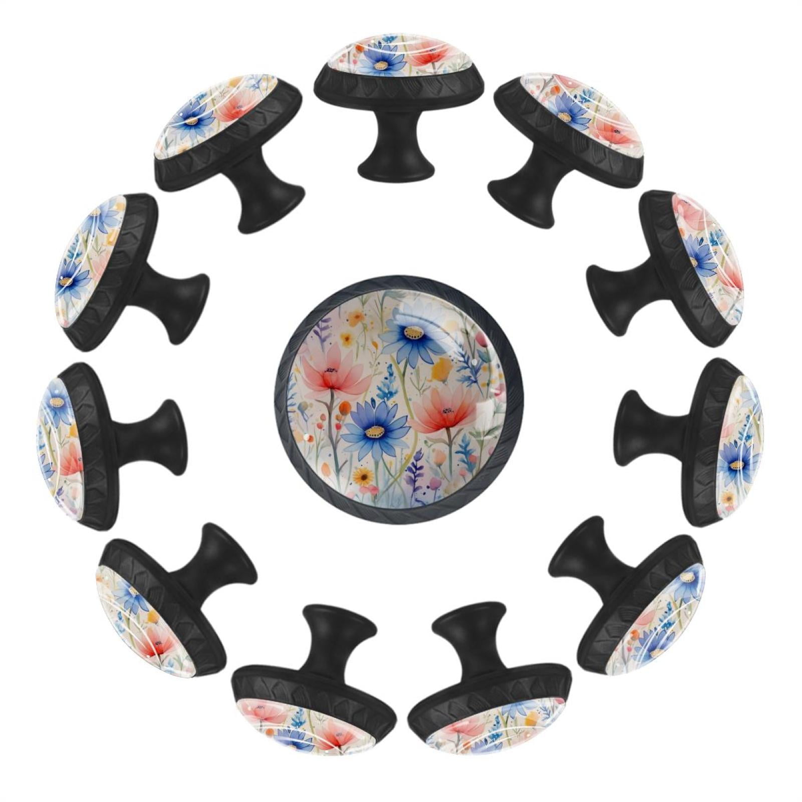 Seamless Colorful Floral Flowers 35MM Round Glass Cabinet Knobs ...