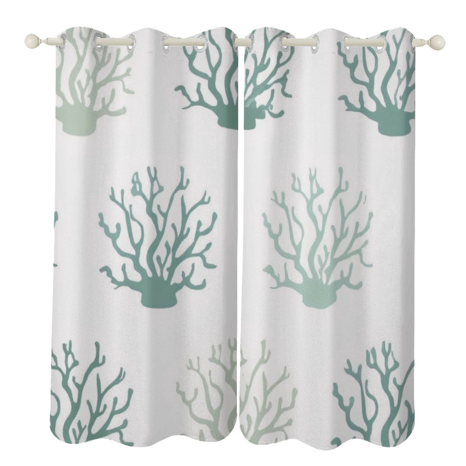 Seamless Coral Pattern 2 Panels 3D Printing Pattern Curtain for Bedroom ...