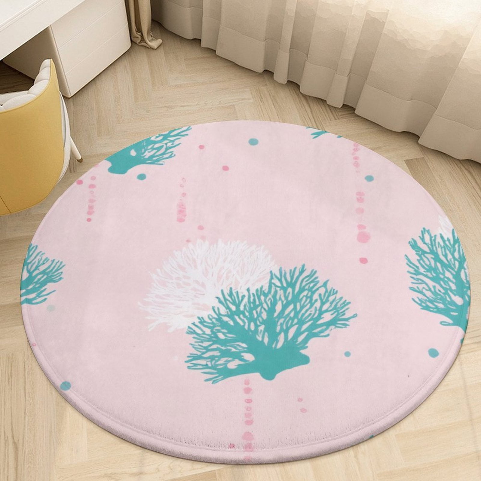 Seamless Coral Pattern Round Area Rugs for Bedroom Living Room, 5FT ...