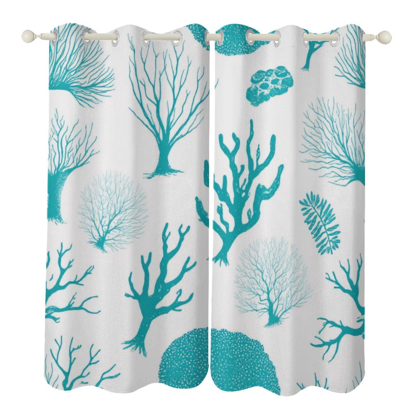 Seamless Coral Reef Pattern 2 Panels Curtains for Bedroom Living Room ...