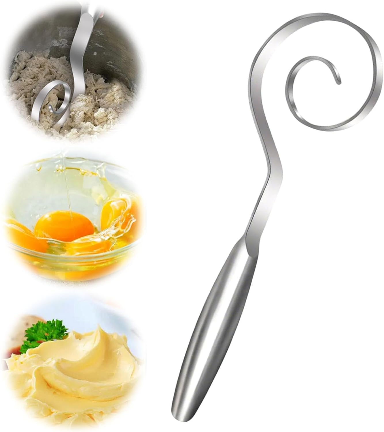Seamless Danish Dough Whisk for Sourdough, 10" Stainless Steel Bread ...
