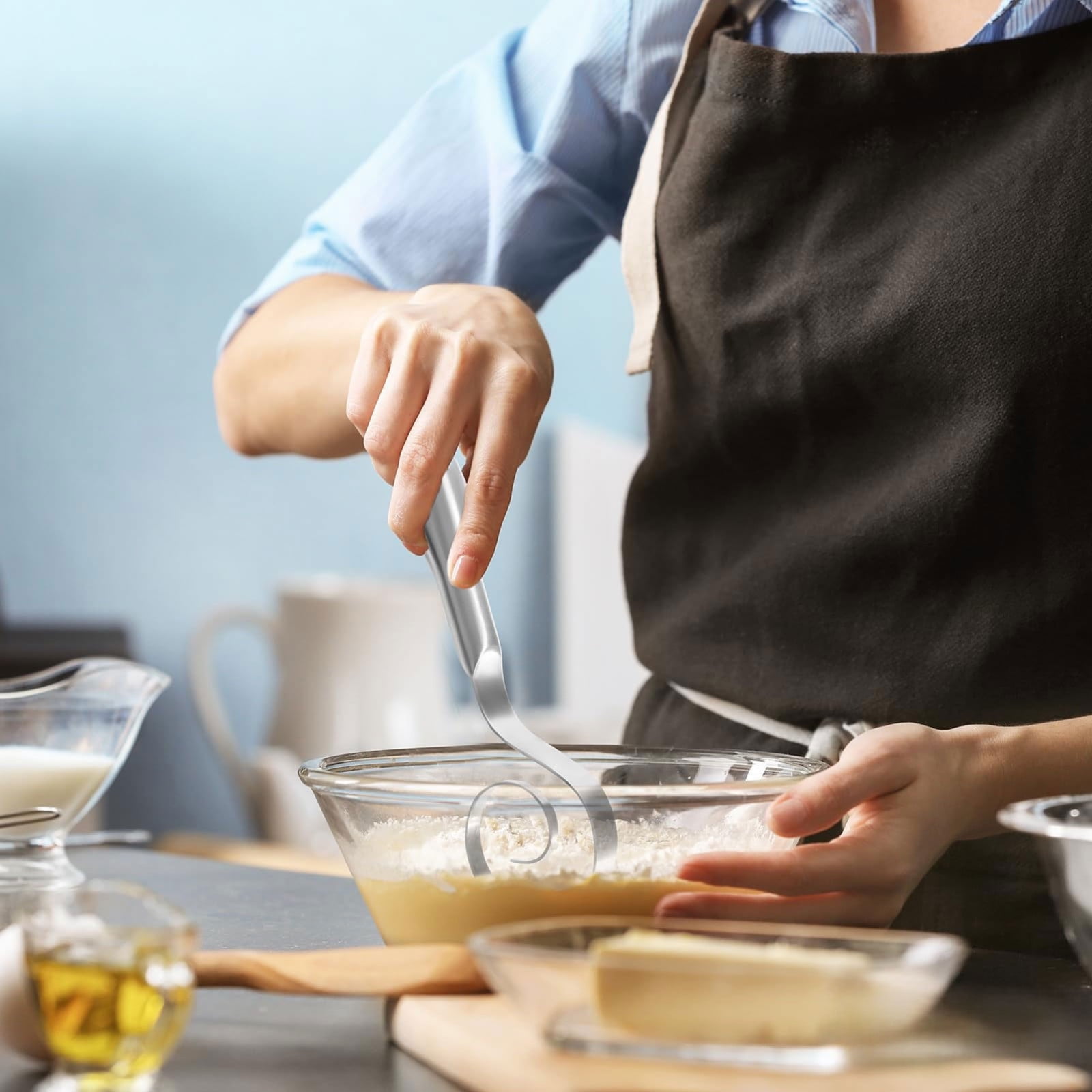 Seamless Dough Whisk, 18/10 Stainless Steel Danish Dough Wisk Tool, for Sourdough Bread Baking ...