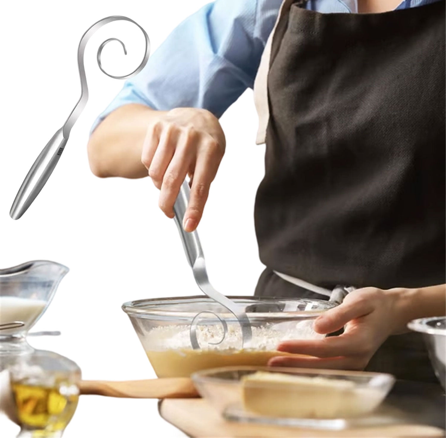 Seamless Dough Whisk, 18/10 Stainless Steel Dough Whisk, 9" Bread Whisk ...