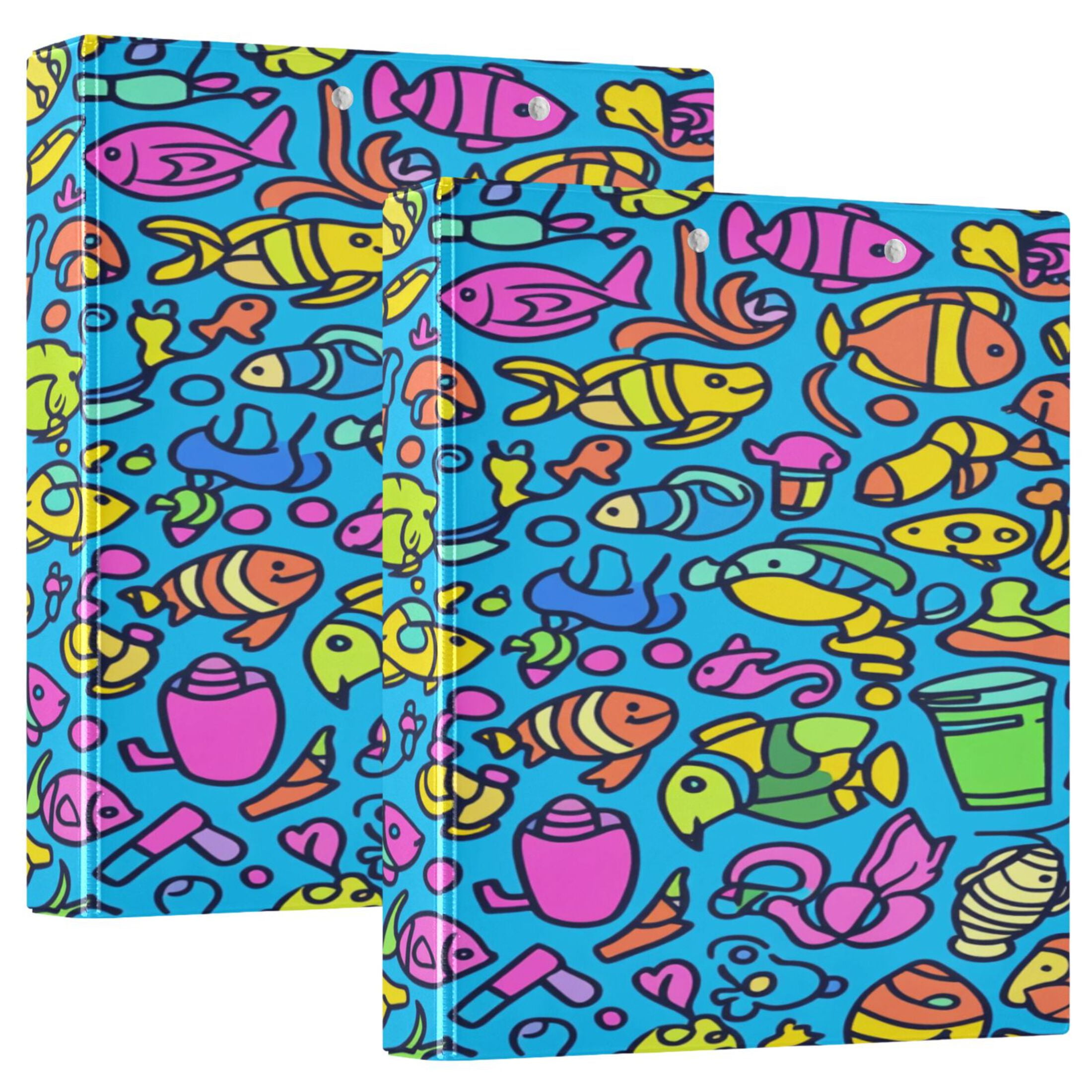 Seamless Fish Pattern 12.4x10.6in PVC Round Ring Binder, D-Ring 3-Hole ...