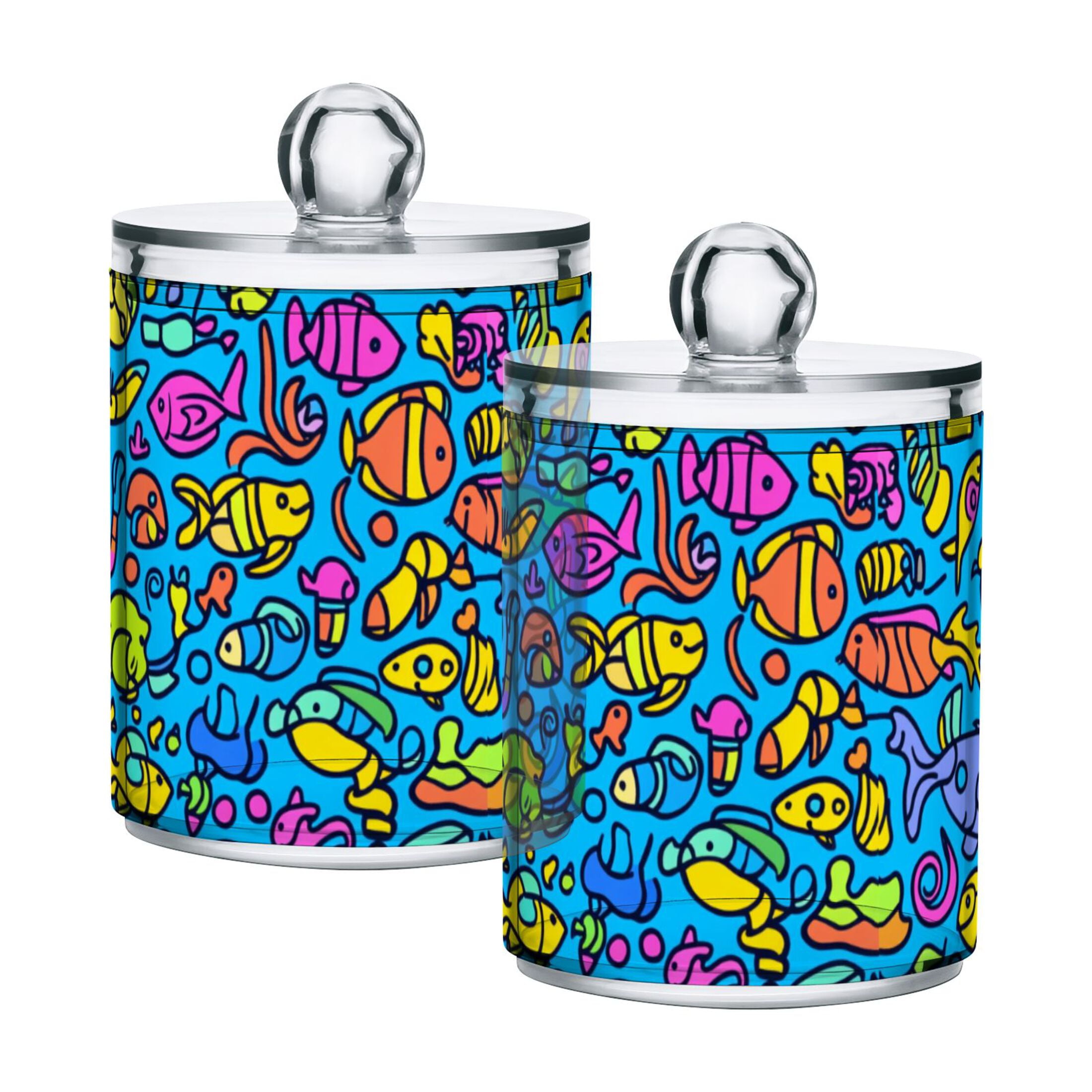 Seamless Fish Pattern Cotton Swabs Cans Translucent Plastic Canisters ...