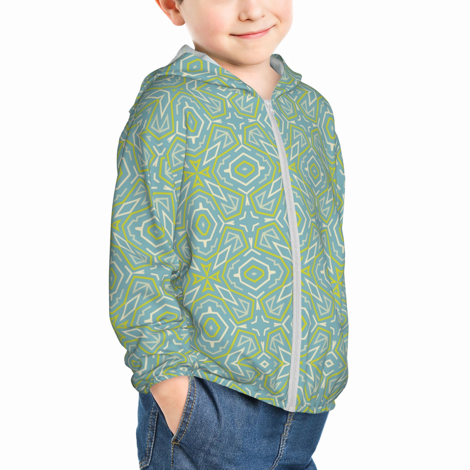 Seamless Floral Ethnic Pattern Kids Zip-Up Hoodie Girls Boys Sun Protection Jacket Hooded ...