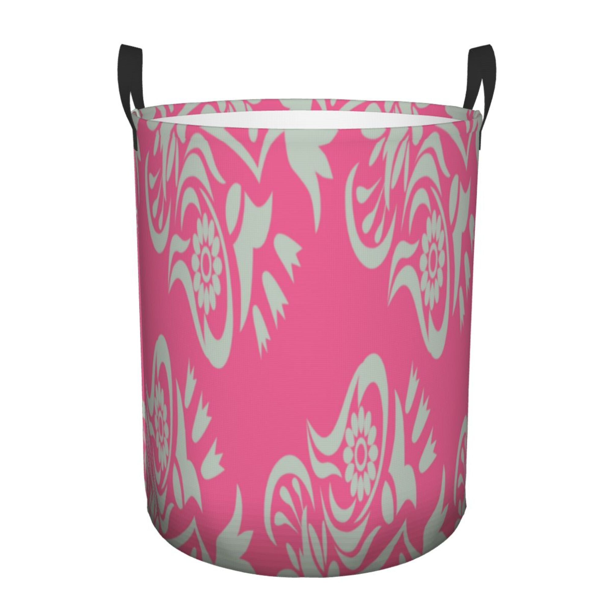 Seamless Floral Pattern Background Circular Laundry Basket (With Handle ...