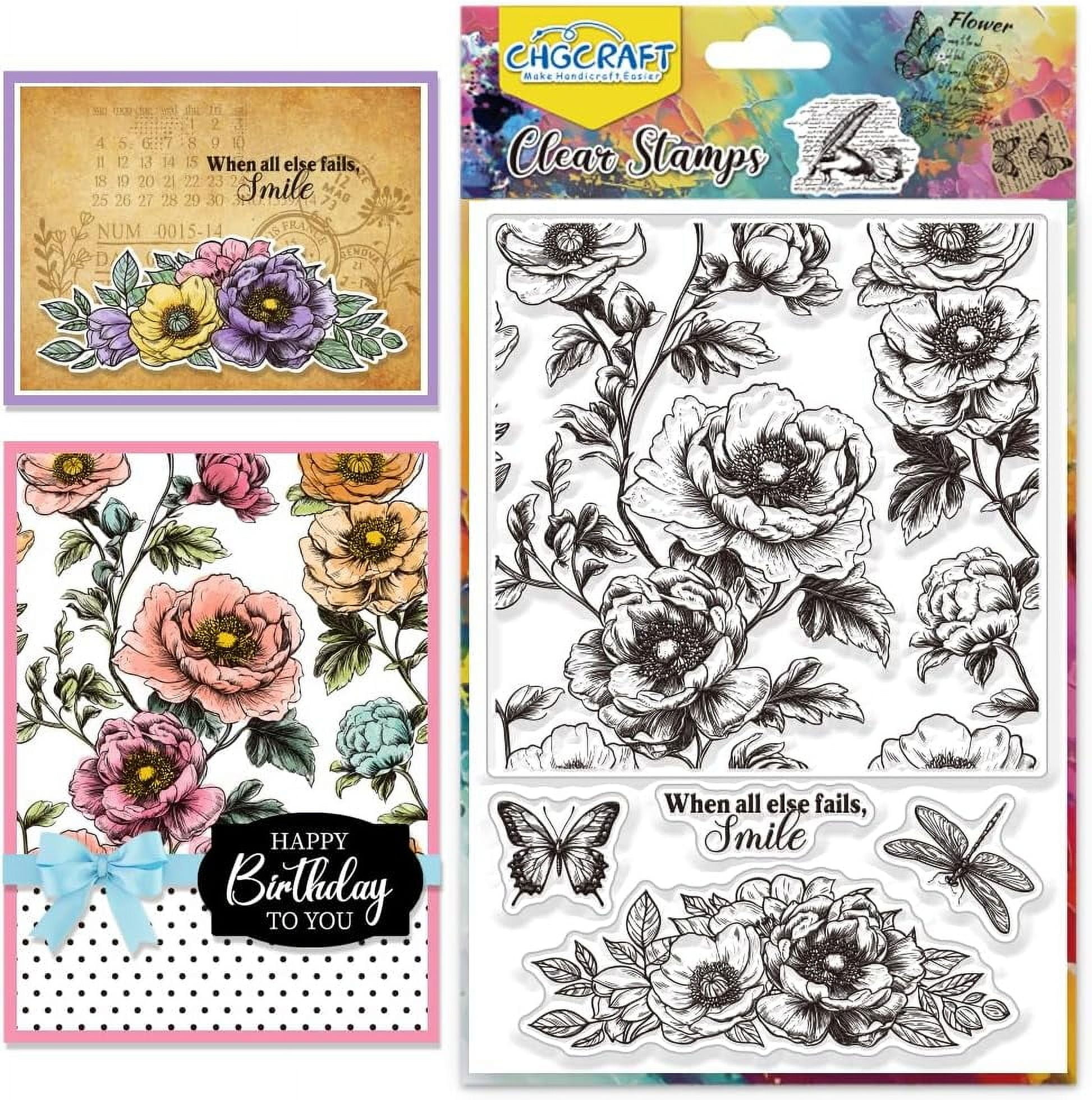 Seamless Flower Background Clear Stamps Butterflies Transparent Stamps ...