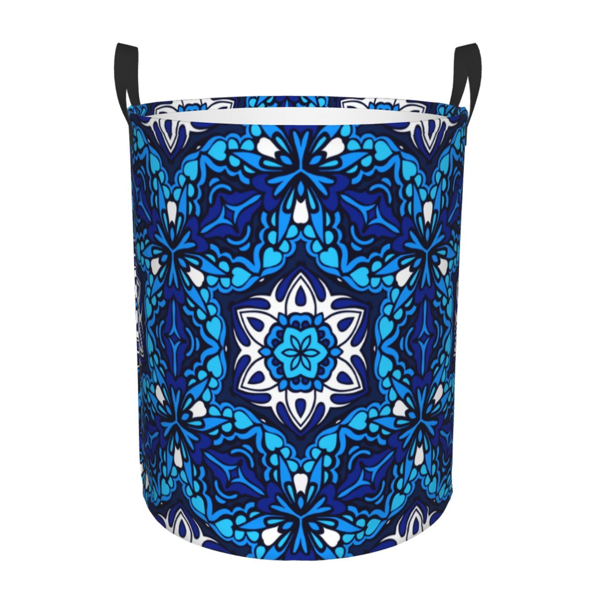 Seamless Flower Pattern Circular Laundry Basket (With Handle ...