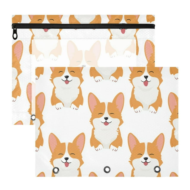 Seamless Happy Dogs Cartoon 3-Ring Binder Pouches A4 Size Zipper Pocket ...