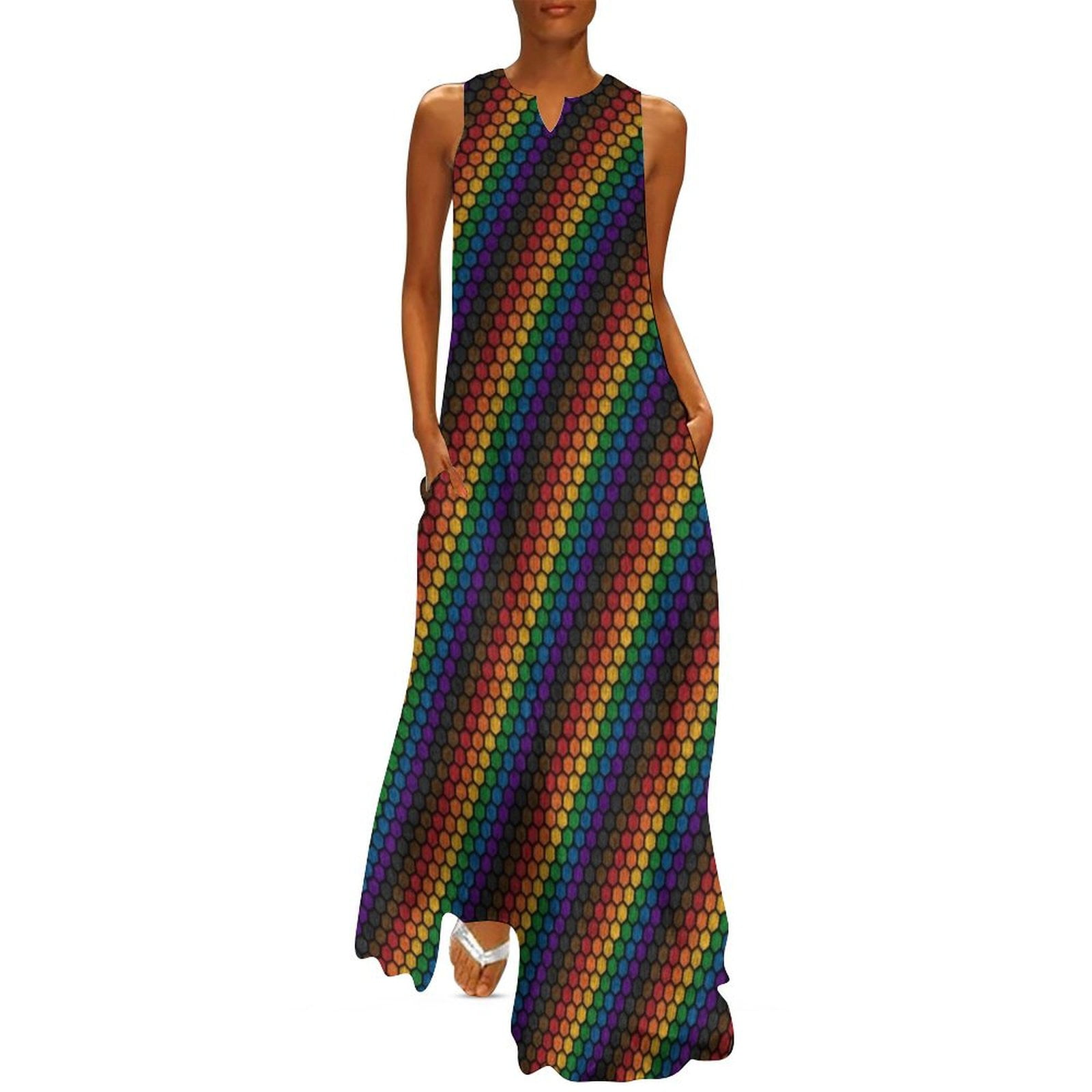 Seamless Hexagon Pattern inlusive Pride Flag Colors Long Dress Evening ...