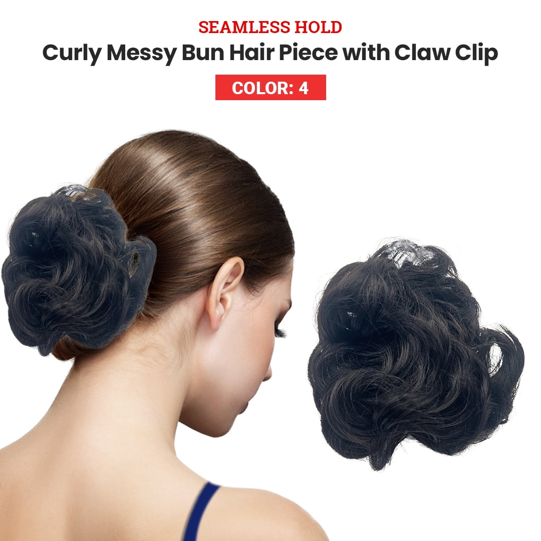 Seamless Hold Curly Messy Bun Hair Piece with Claw Clip - Synthetic Claw Clip-in Chignon ...