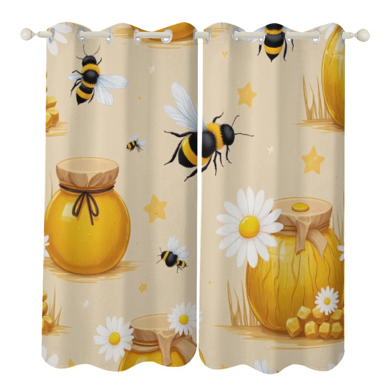 Seamless Honey Bee Pattern 2 Panels Curtains for Bedroom Living Room ...