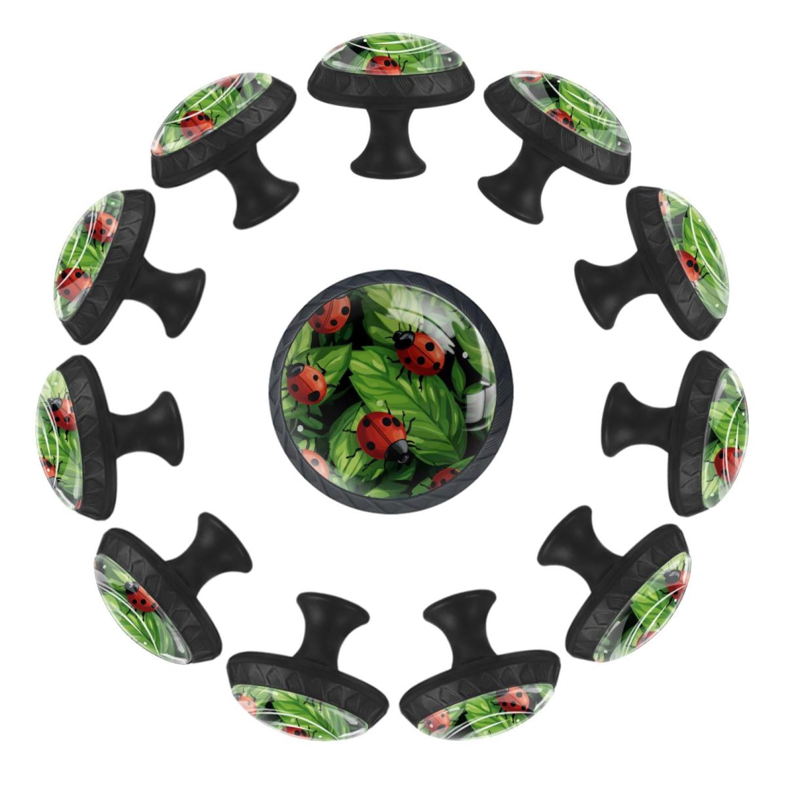 Seamless Lady Bugs on Green Leaves 35MM Round Glass Cabinet Knobs ...