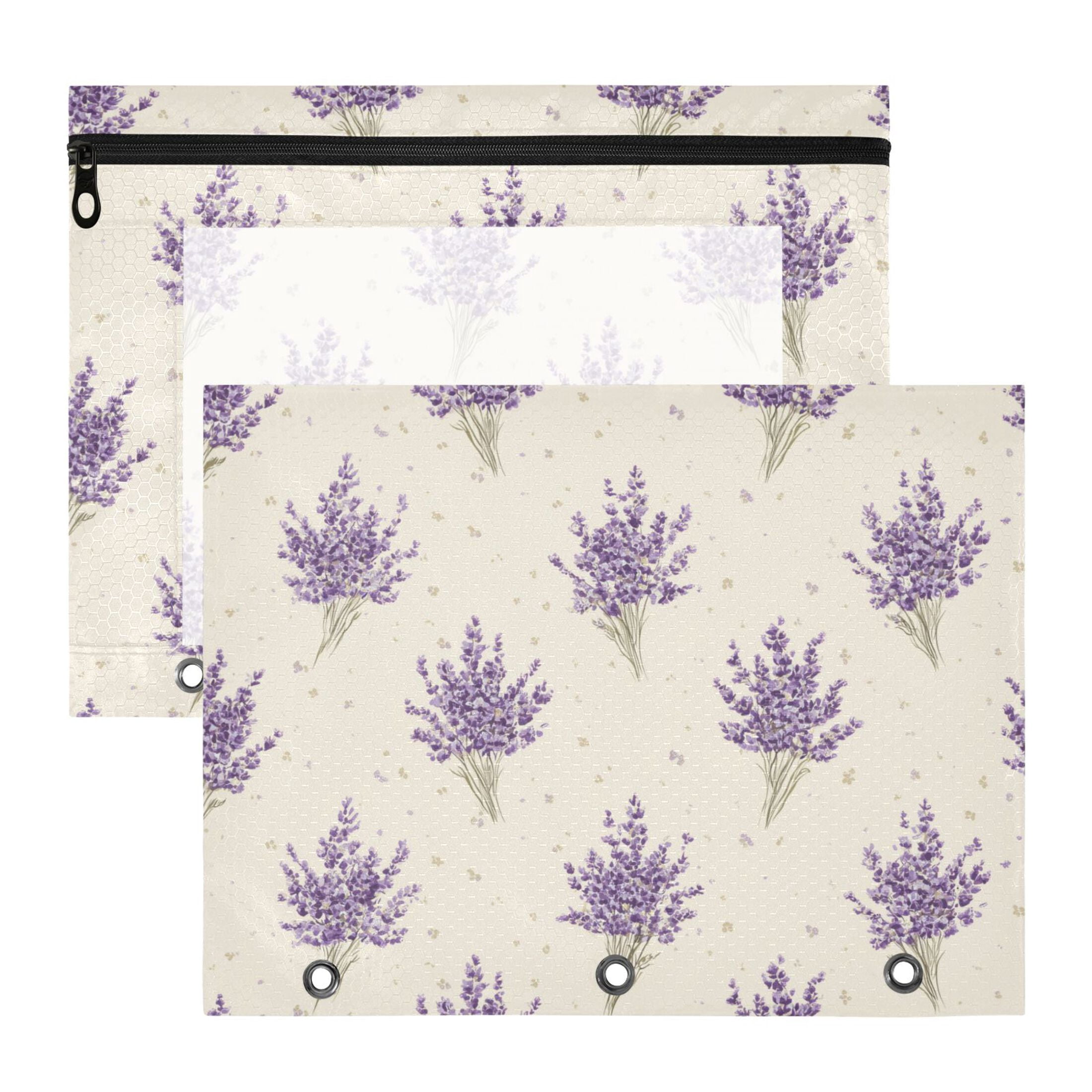 Seamless Lavender Flowers 3-Ring Binder Pocket with Zipper Pencil ...