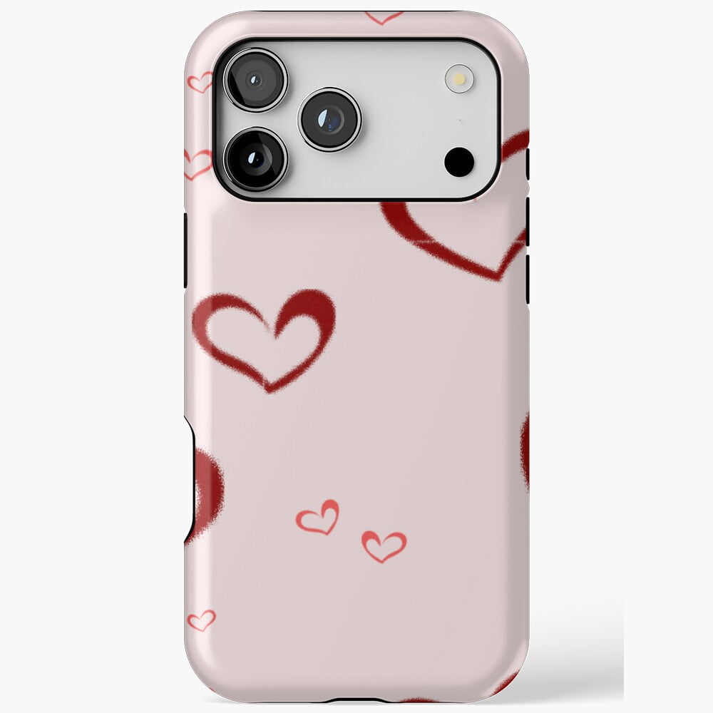 Seamless Line Art Red Hearts Print iPhone Case 11 through 17 Pro Max ...