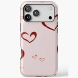 Seamless Line Art Red Hearts Print iPhone Case 11 through 17 Pro Max ...