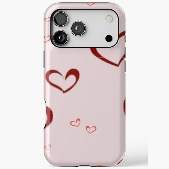 Seamless Line Art Red Hearts Print iPhone Case 11 through 17 Pro Max ...