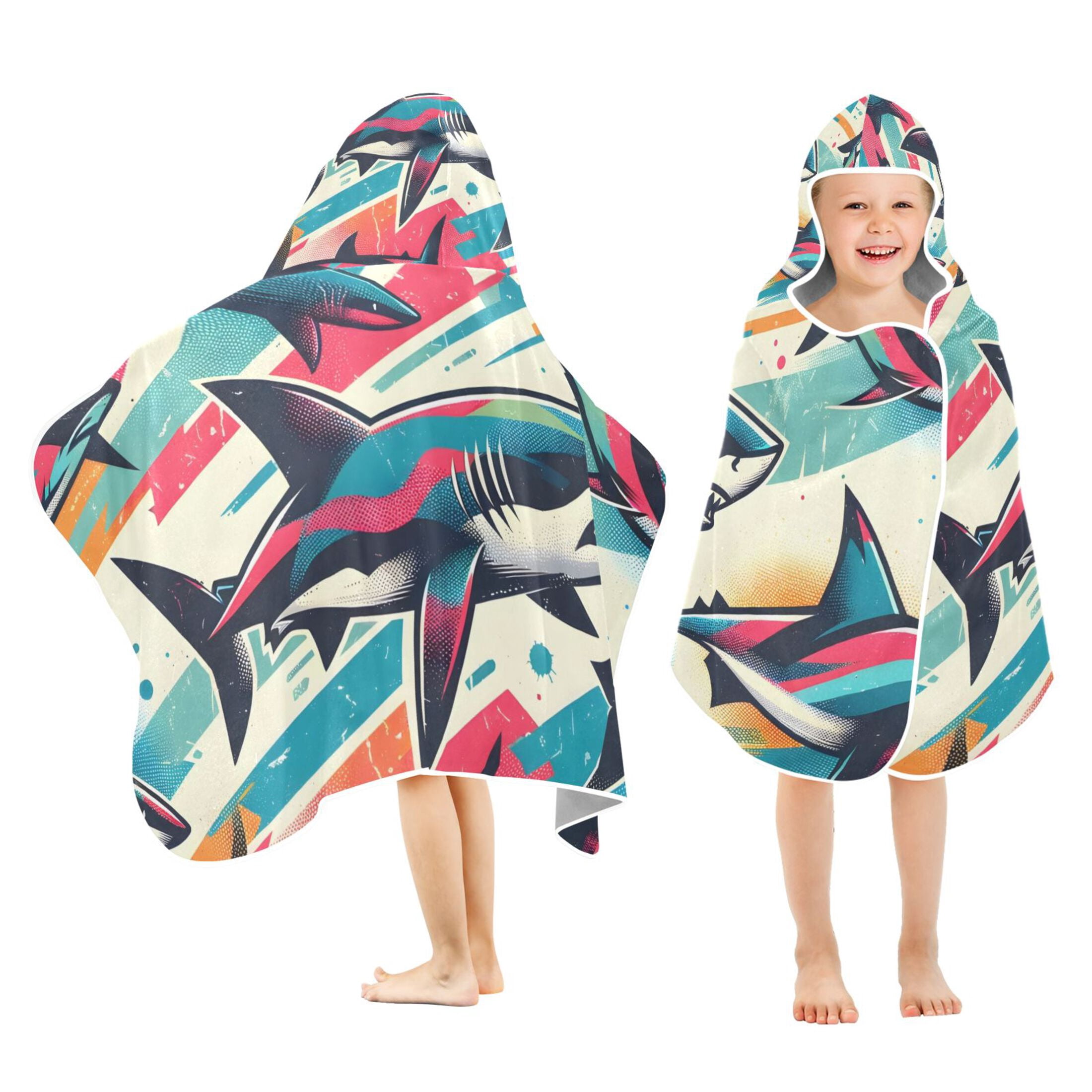 Seamless Magic Sharks Kids Hooded Beach Towel Baby Bath Poncho Towels ...