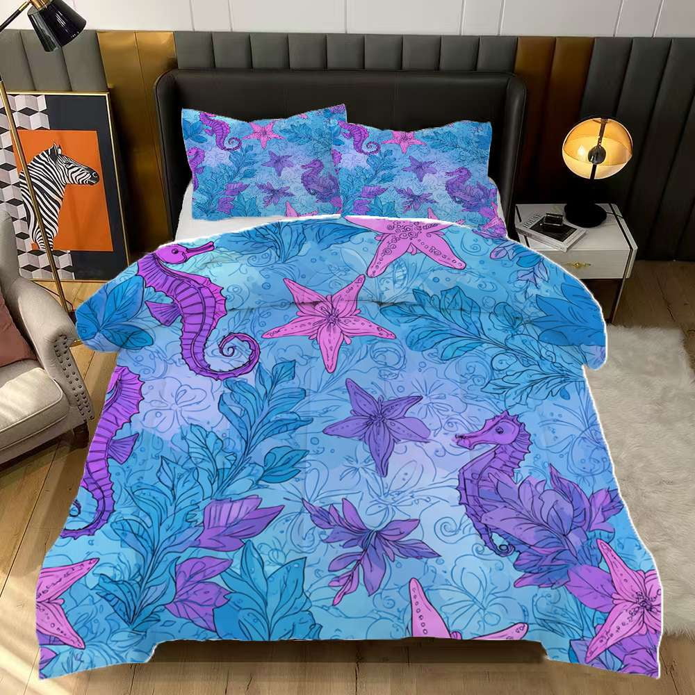 Seamless Marine Life Pattern Comforter Set Twin Size Bedding Set For ...