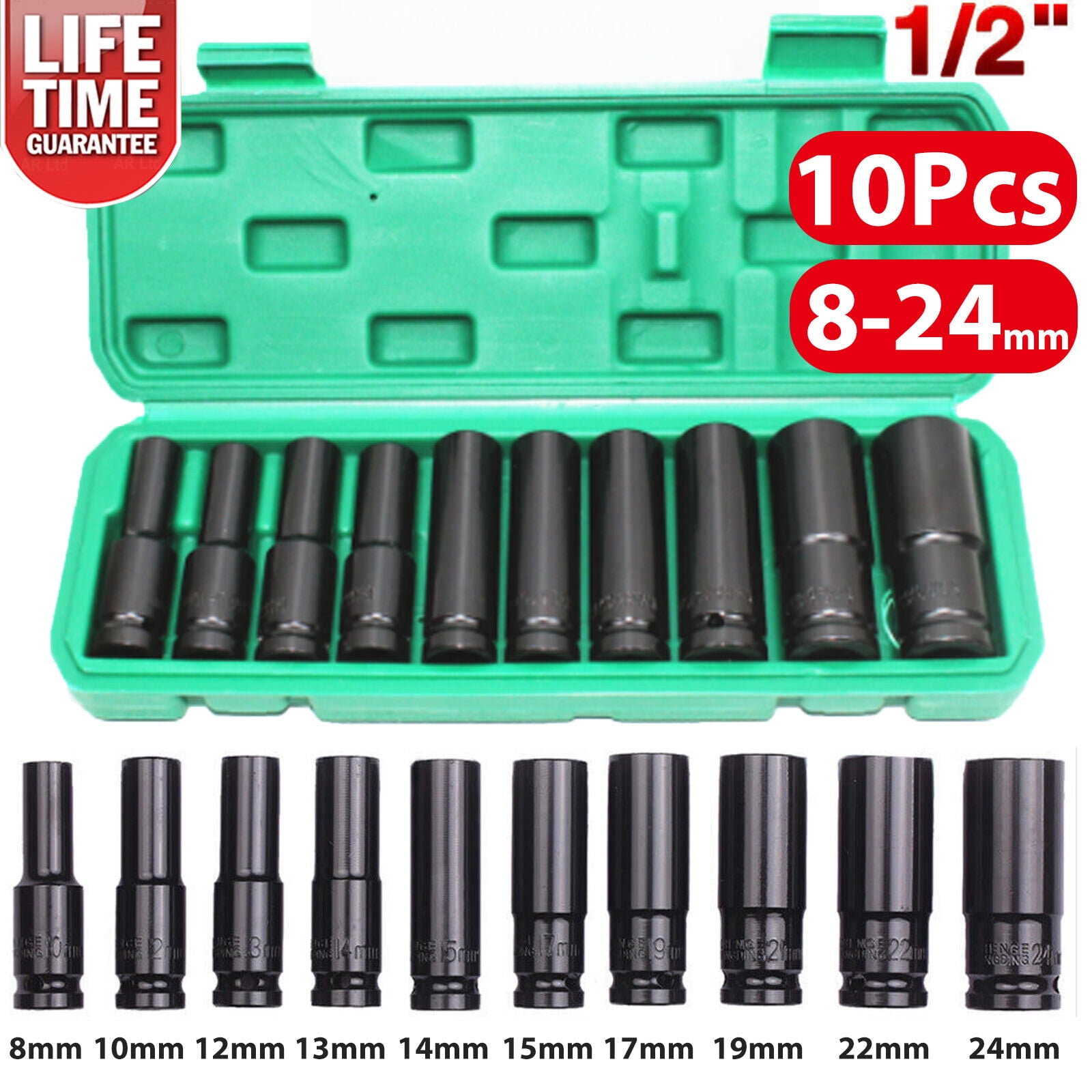 Seamless Mechanical Mastery: Extended 1/2" Socket Wrench Set, 10PCS, 8-24mm, Dynamic Reach ...