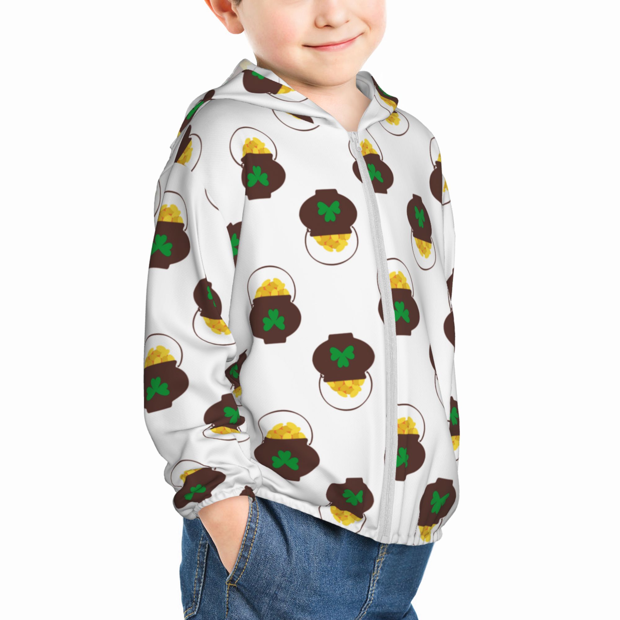 Seamless Pattern Background Kids Zip-Up Hoodie Girls Boys Sun Protection Jacket Hooded Cooling ...