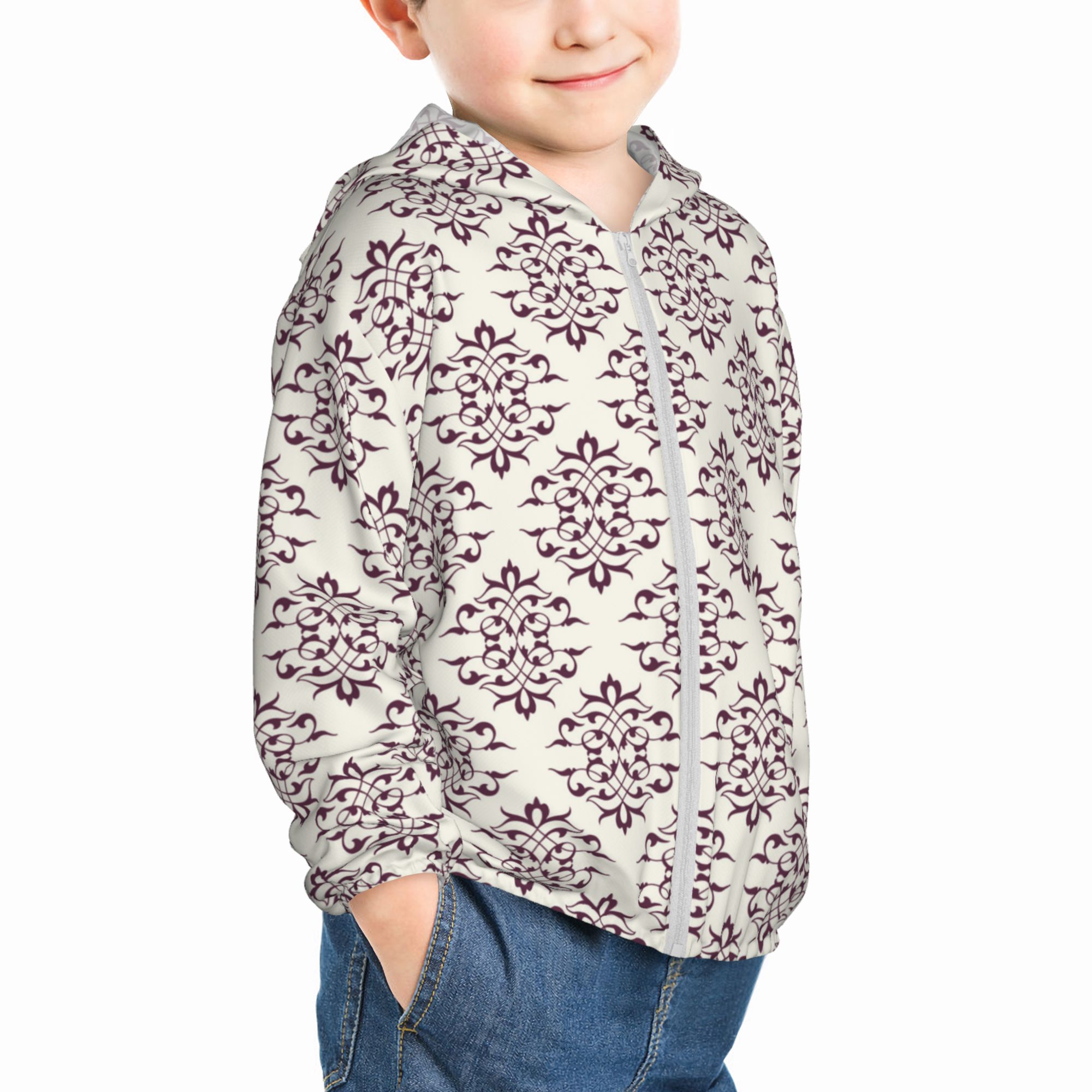 Seamless Pattern Background Kids Zip-Up Hoodie Girls Boys Sun Protection Jacket Hooded Cooling ...